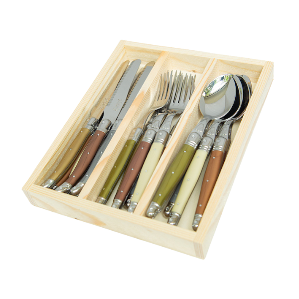 Jean Dubost 18 Pc Everyday Flatware Set with Mineral colored Handles in ...