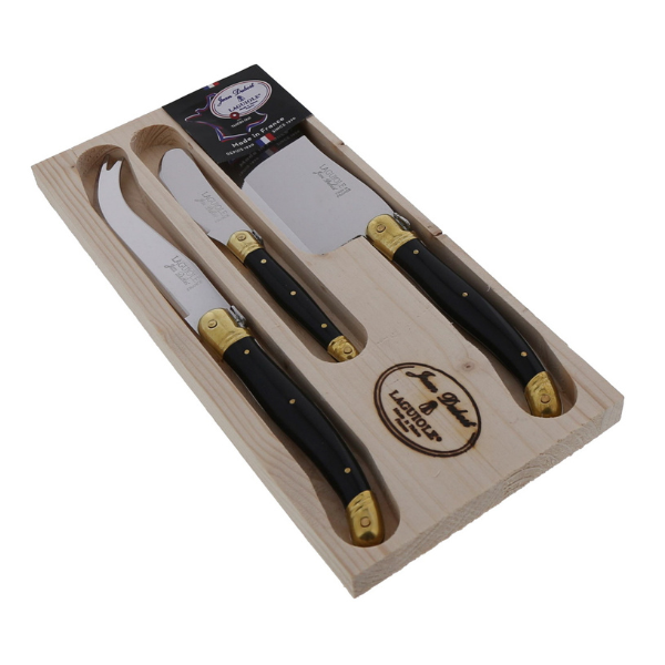 Jean Dubost 3 Piece Cheese Set in Black and Brass - The French Farm
