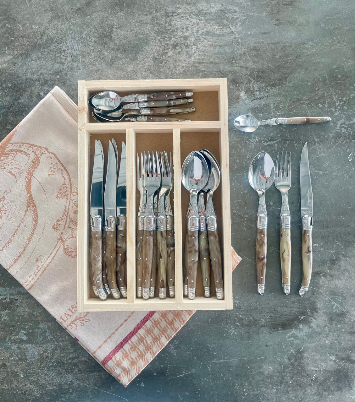 Jean Dubost 24 Piece Everyday Flatware Set in "Dark Horn" Color - The ...