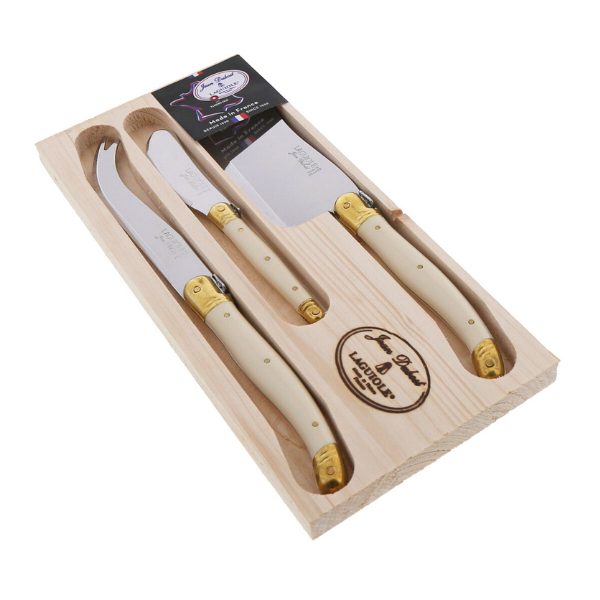 Jean Dubost 3 Piece Cheese Set in Ivory and Brass with Cleaver - The ...
