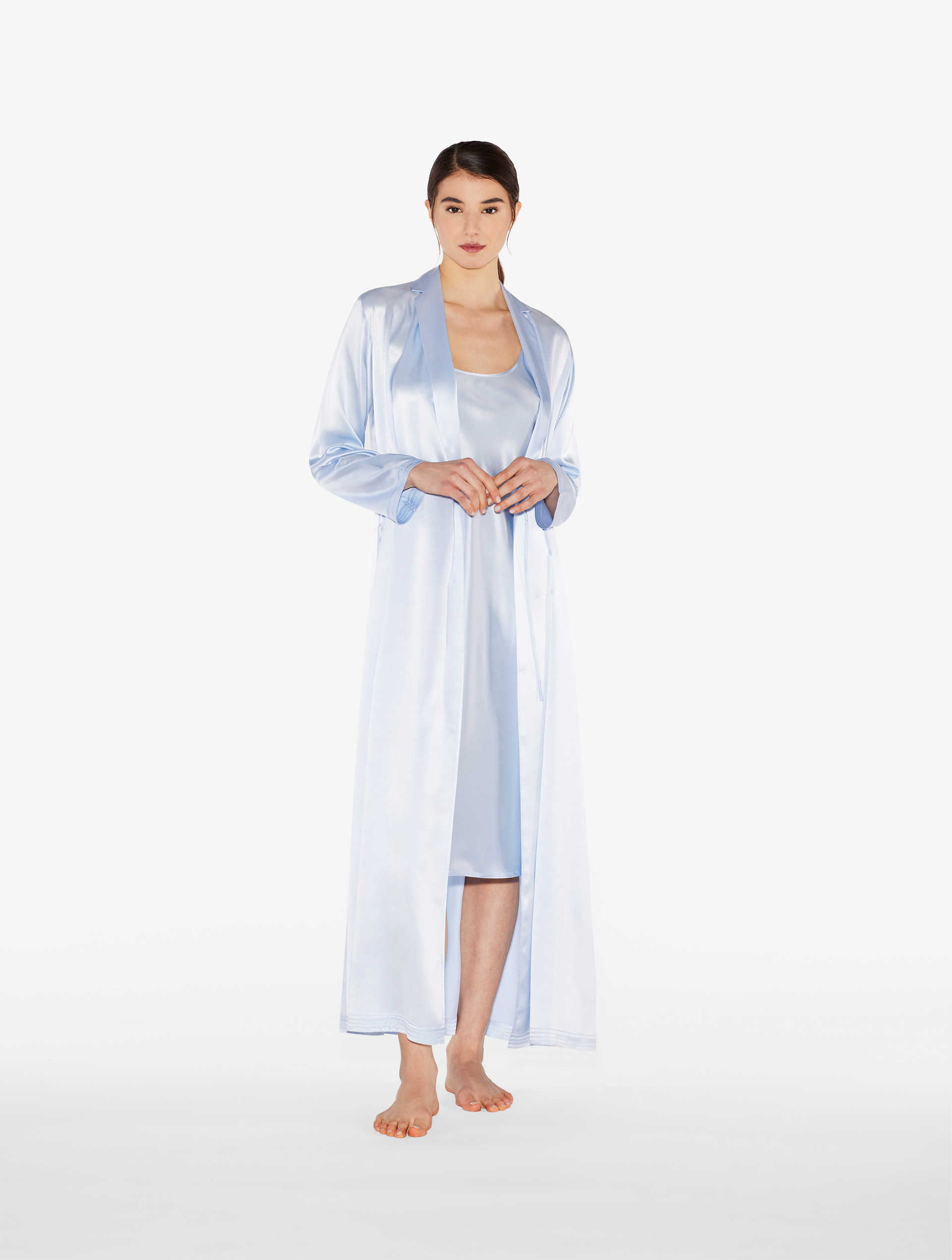 Robe chambre longue en soie bleu clair - La Perla - France