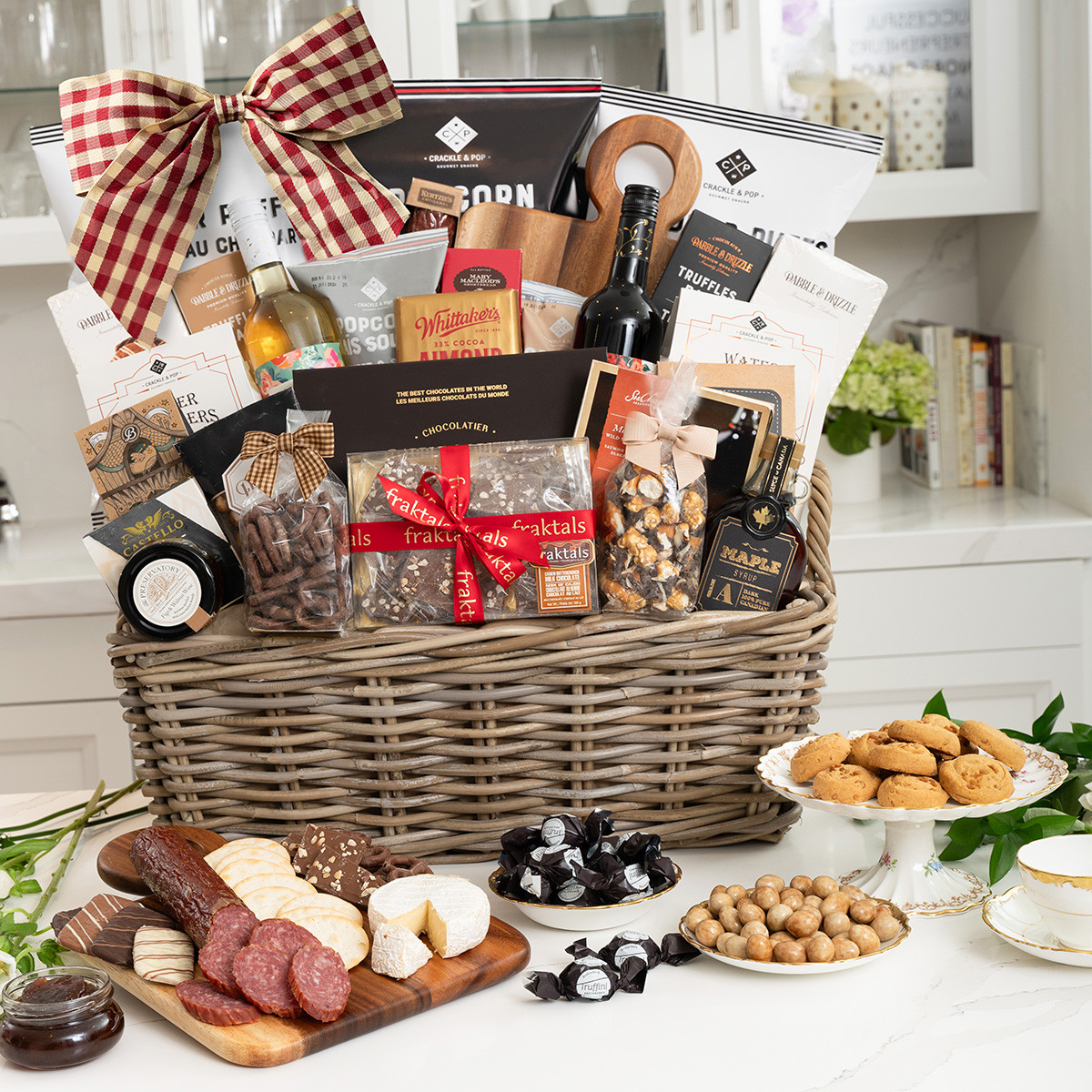 Wine, Cheese and Gourmet Food Gift Basket in Rattan Basket: Bay Street ...