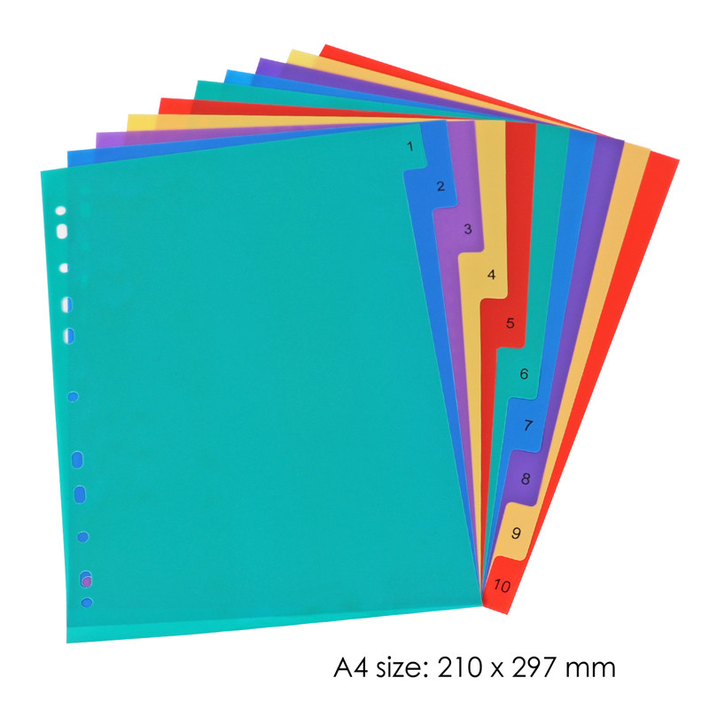 10 Part A4 PP Coloured Index Filing Dividers - Stationery Wholesale