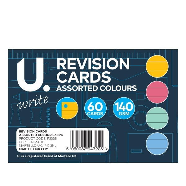 Pack of 60 Assorted Colours Revision Cards - Stationery Wholesale
