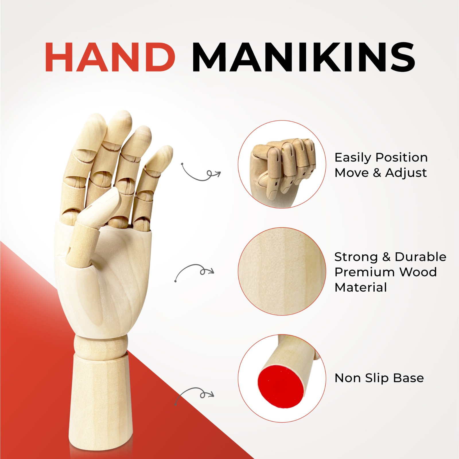 12" Wooden Right Hand Manikin