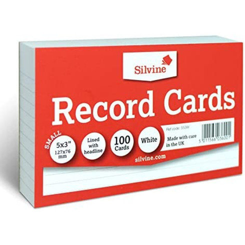 Pack of 100 White Record Cards 5x3" (127 x 76mm) - Stationery Wholesale