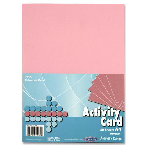 Pack of 50 Sheets A4 Pink 160gsm Card by Premier Activity - Stationery ...