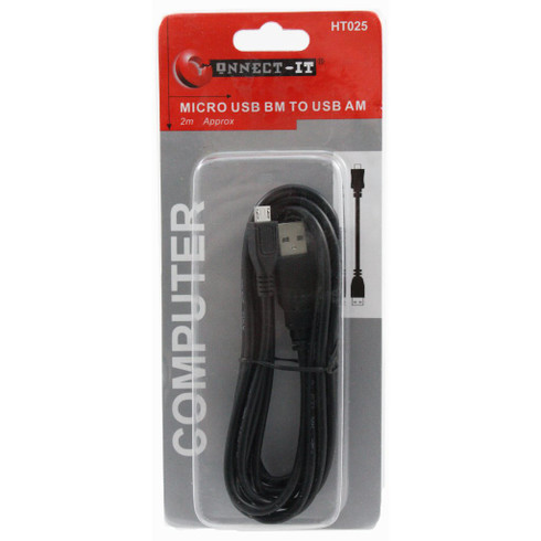 2 Meter USB A-Male to Micro USB Cable by Pifco - Stationery Wholesale