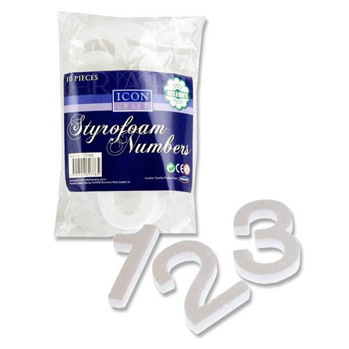 Pack of 10 Styrofoam Numbers 8cm by Icon Craft - Stationery Wholesale