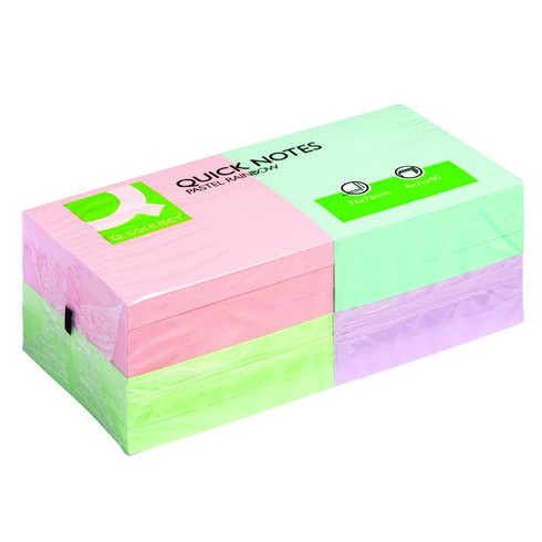 Pack of 1200 Sheets Q-Connect Quick Notes 76 x 76mm Pastel - Stationery ...