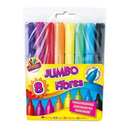 Pack of 8 Jumbo Fibre Colouring Pens - Stationery Wholesale
