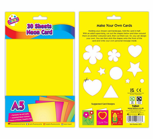 Pack of 30 A5 Assorted Neon Colours Card Sheets - Stationery Wholesale
