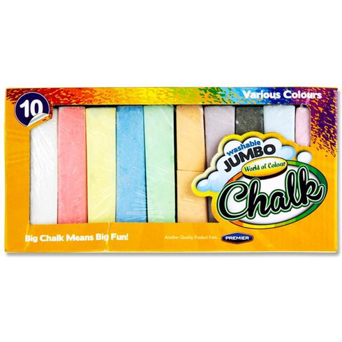 Box of 10 Jumbo Coloured Chalk by World of Colour - Stationery Wholesale