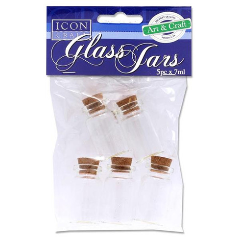 Pack of 5 7ml Glass Jars With Cork Lid by Icon Craft - Stationery Wholesale