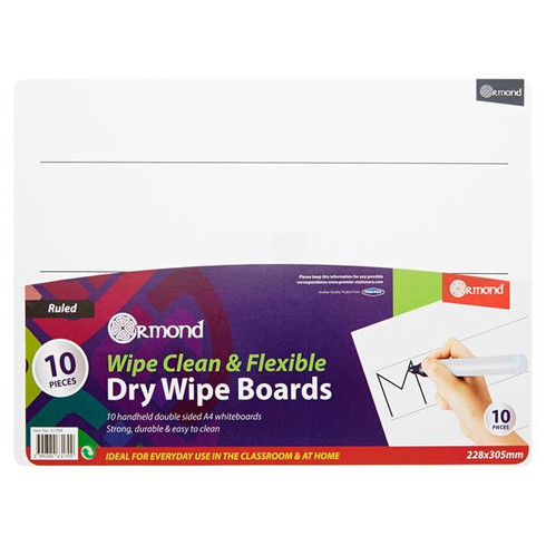 Pack of 10 228x305mm Wide Ruled Dry Wipe Boards by Ormond - Stationery ...