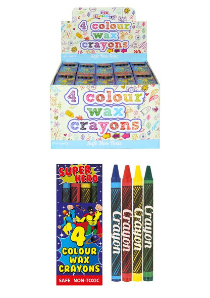 Pack of 4 8cm Superhero Wax Crayons - Stationery Wholesale