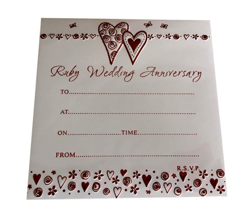 Pack of 10 Ruby Wedding Anniversary Invites with Envelopes - Stationery ...