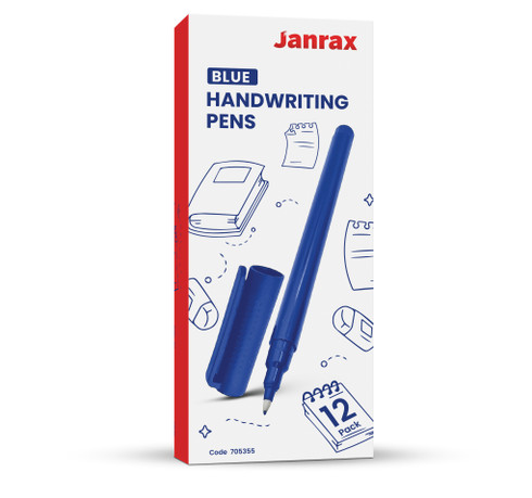 Pack of 12 Blue Handwriting Pens by Janrax - Stationery Wholesale
