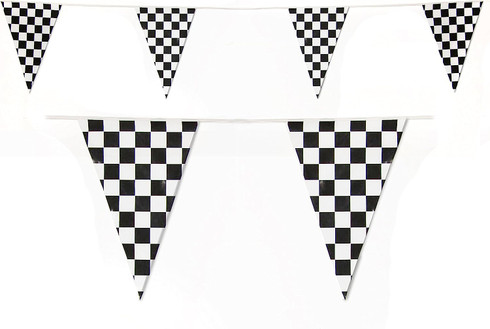 Chequered Black & White Bunting 10m with 20 Pennants - Stationery Wholesale