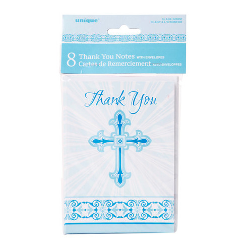 Pack of 8 Blue Radiant Cross Thank You Notes - Stationery Wholesale