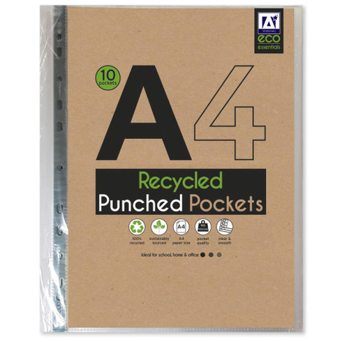 Pack of 10 A4 Eco Friendly Punched Pockets - Stationery Wholesale