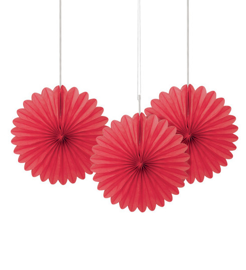 Pack of 3 Ruby Red Solid 6" Tissue Paper Fans - Stationery Wholesale