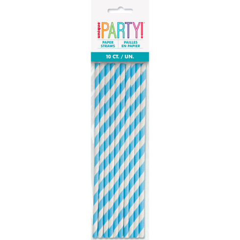 Pack of 10 Powder Blue Striped Paper Straws - Stationery Wholesale
