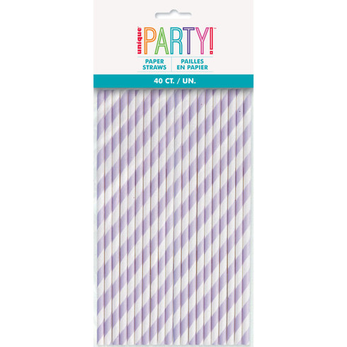 Pack of 40 Lavender Striped Paper Straws - Stationery Wholesale