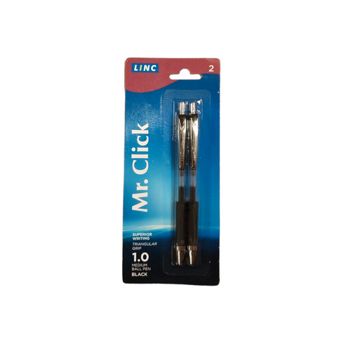 Pack of 2 Linc Mr. Click Retractable Black Ball Pens - Stationery Wholesale