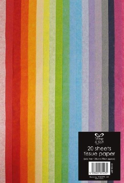 Pack of 20 Multi-Coloured Tissue Papers - Stationery Wholesale