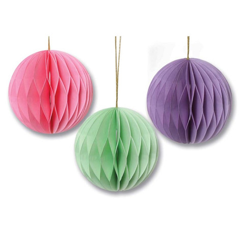 Pack of 6 Bright Round Honeycomb Paper Christmas Baubles Decorations ...