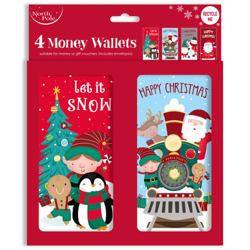 Pack of 4 Cute Christmas Money Wallet Cards - Stationery Wholesale