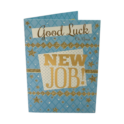 Good Luck On Your New Job Gold Stars Blue Greeting Card - Stationery ...