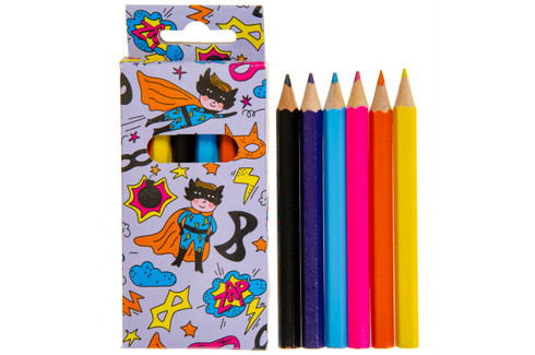 6 Pieces Superhero Colored Pencils 9cm - Stationery Wholesale