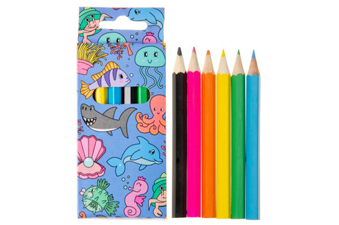 6 Pieces Sea Animals Colored Pencils 9cm - Stationery Wholesale