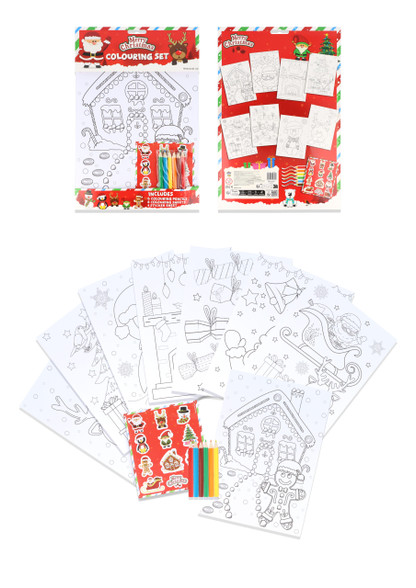Pack of 12 Christmas Colouring Sets with Stickers - Stationery Wholesale
