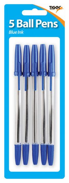 Pack of 5 Blue Ball Point Pens - Stationery Wholesale