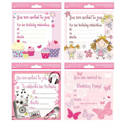 16 Party Invitation Cards Girl - Stationery Wholesale