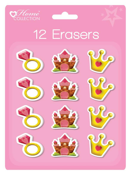 Pack of 12 Princess Erasers - 3 Assorted Designs - Stationery Wholesale