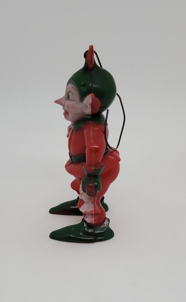 Vintage Rosbro Hard Plastic Elf Christmas Ornament