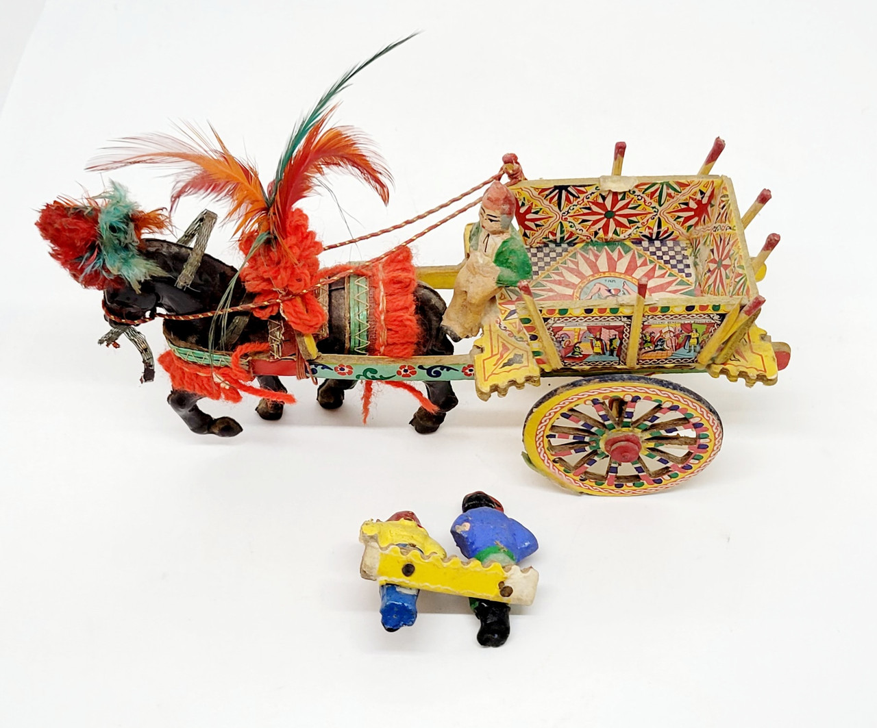 Vintage Italian Sicilian Folk Art Processional Horse Cart Figurine Souvenir