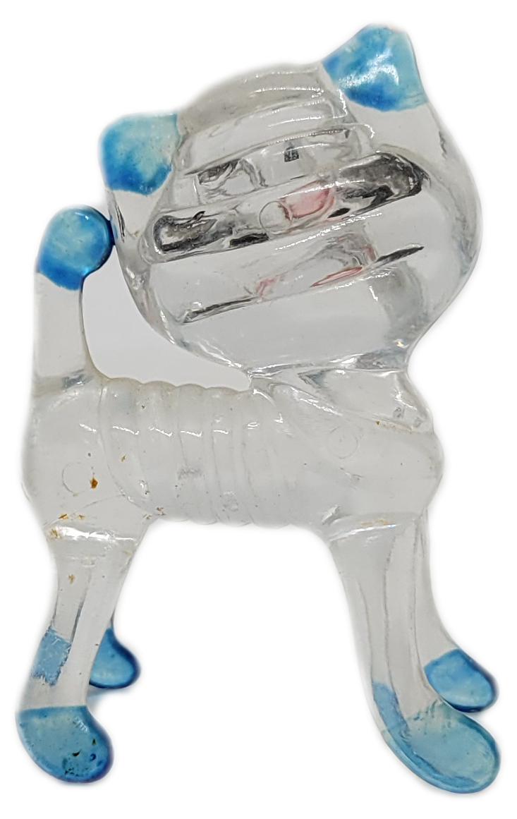 Vintage Lucite Plastic Cat With Blue Accents Figurine Made in Hong Kong (B)
