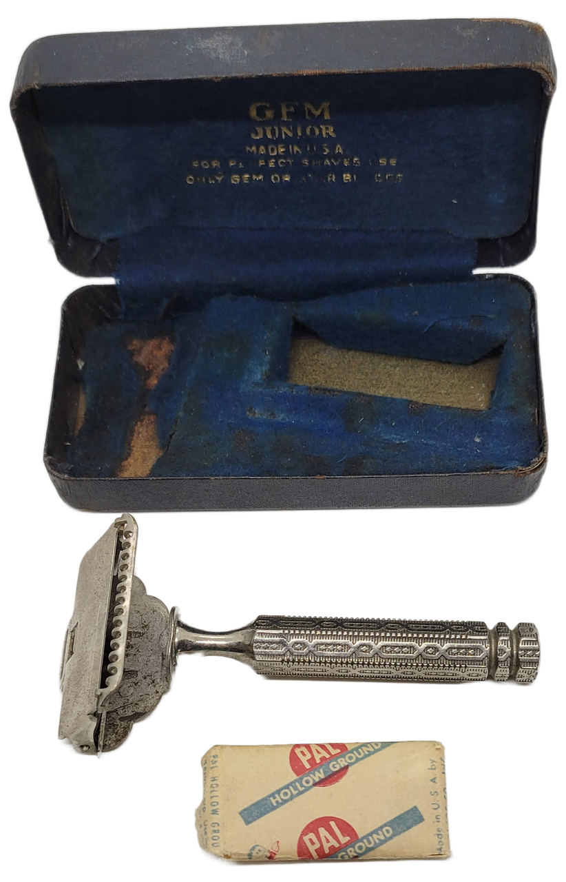 Vintage GEM JUNIOR Safety Razor w/ Original Box & PAL Hollow Ground Blade