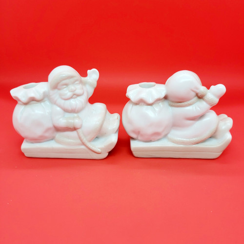Vintage Santa Claus on Sled Candle Stick Holder Set Made in Korea