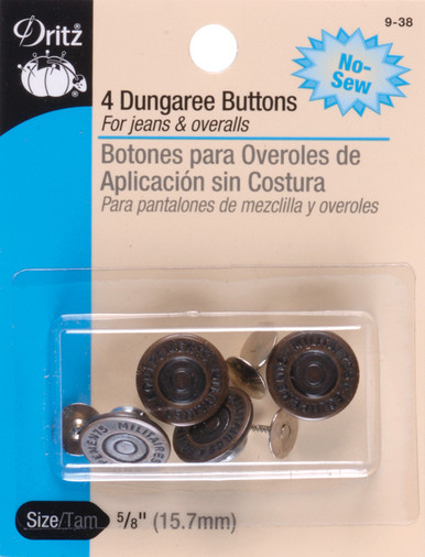 6 Pack - Dritz No-Sew Dungaree Buttons 5/8" 4/Pkg-Antique Brass - 9-38 ...