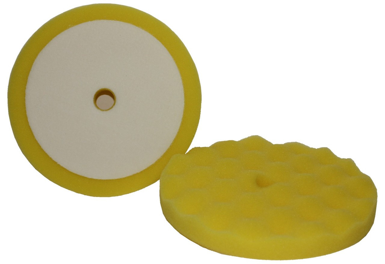 8" Medium Cut Yellow Waffle Foam Buffing Pads 2 Pack