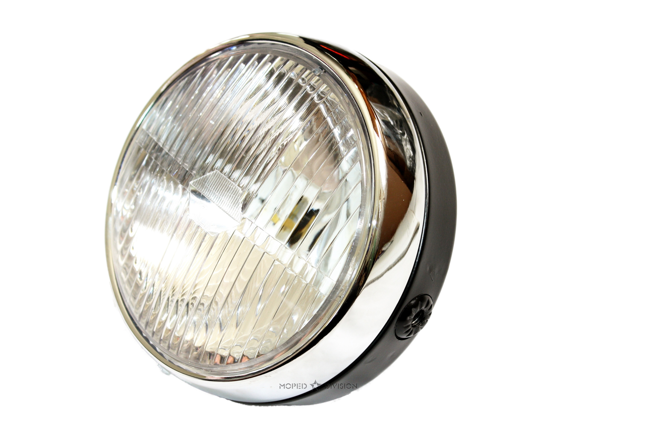 5 Round Classic Headlight Satin Black With Chrome Bezel Moped Division