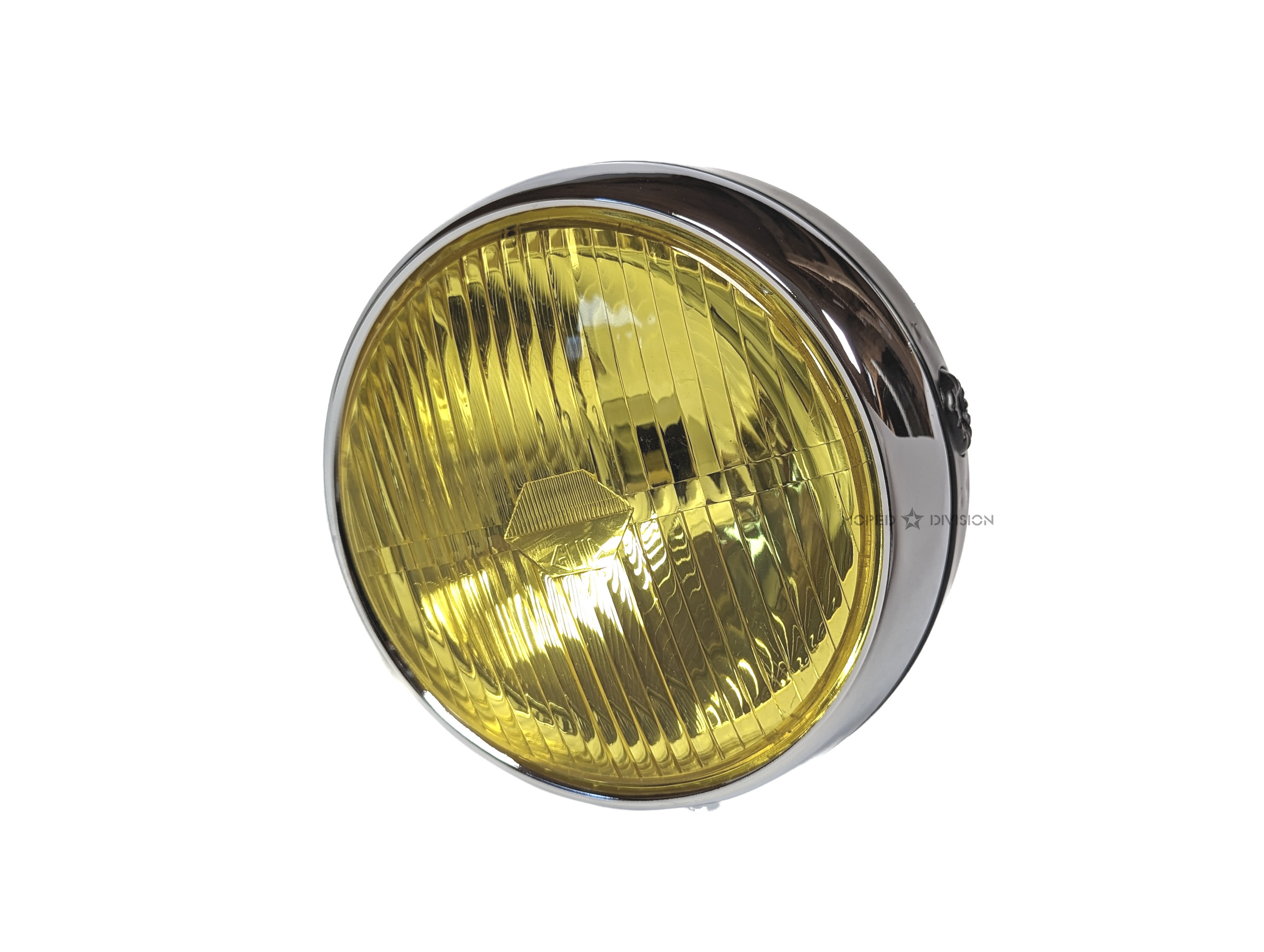 5 Round Classic Headlight Yellow Lens Black W Chrome Bezel Moped