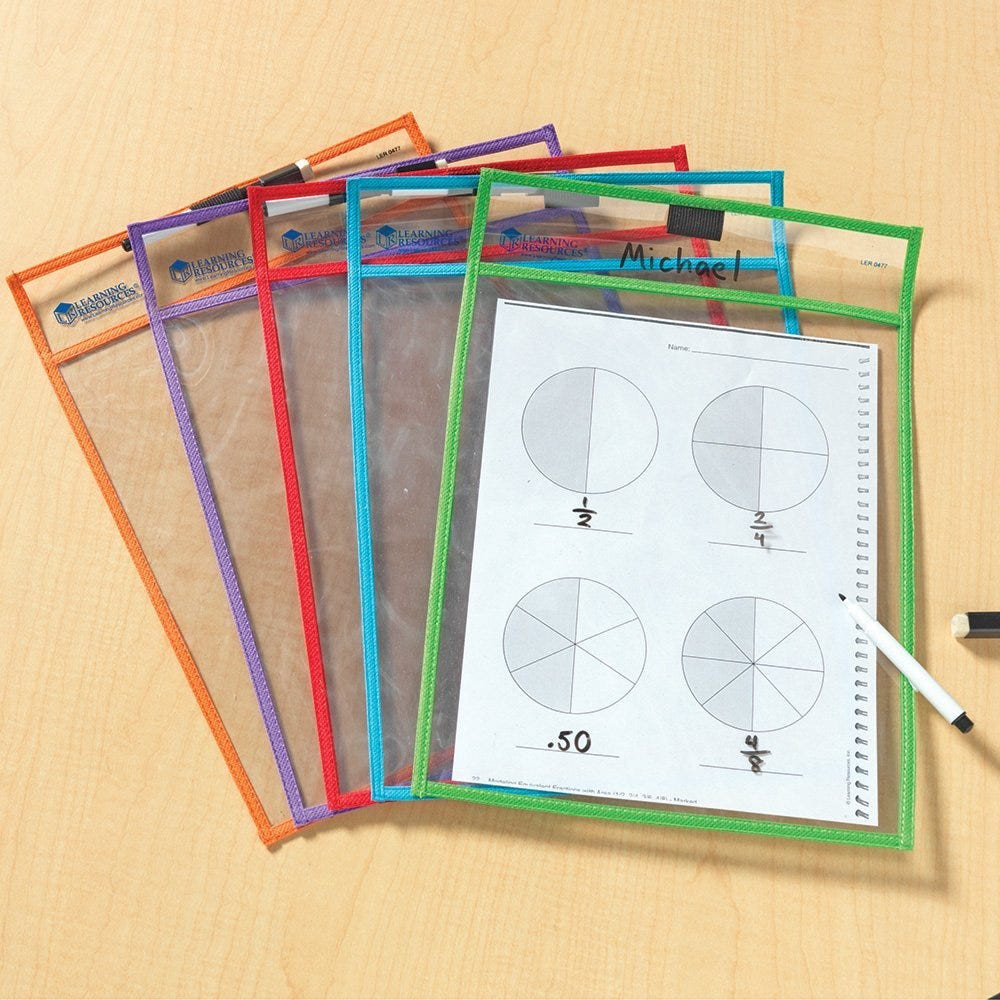 Learning Resources Wipe Clean Clear Pockets Pack Of 5 Supplies For