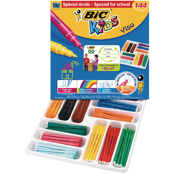 Bic Kids Visa Felt Tip Pens Fine Tip Assorted (Pack of 144) 887838 ...